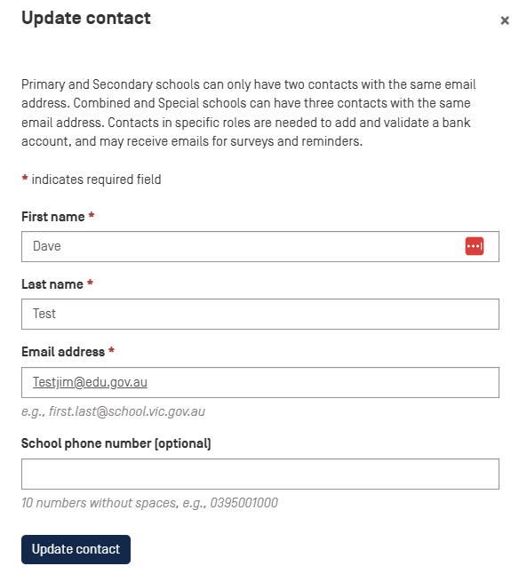 How do I update contacts at my school, school address and facilities ...